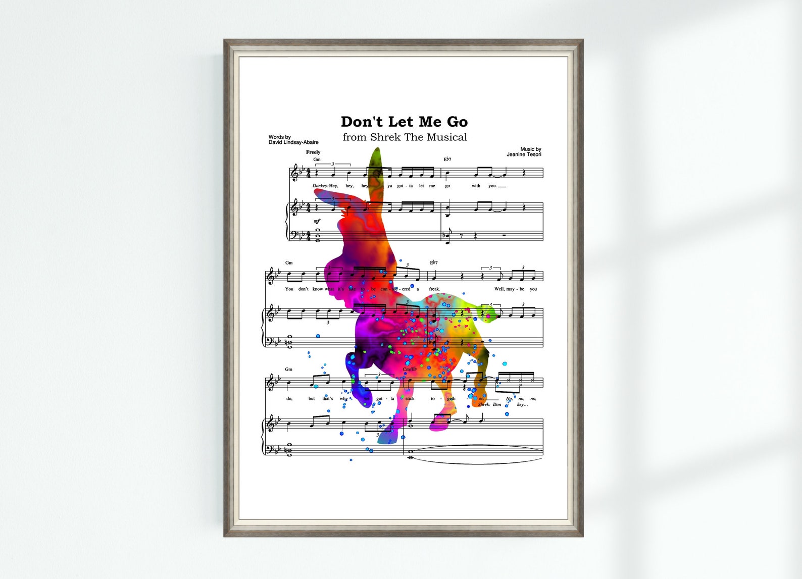 Shrek Musical Poster Donkey Print Don't Let Me Go Music Sheet High ...