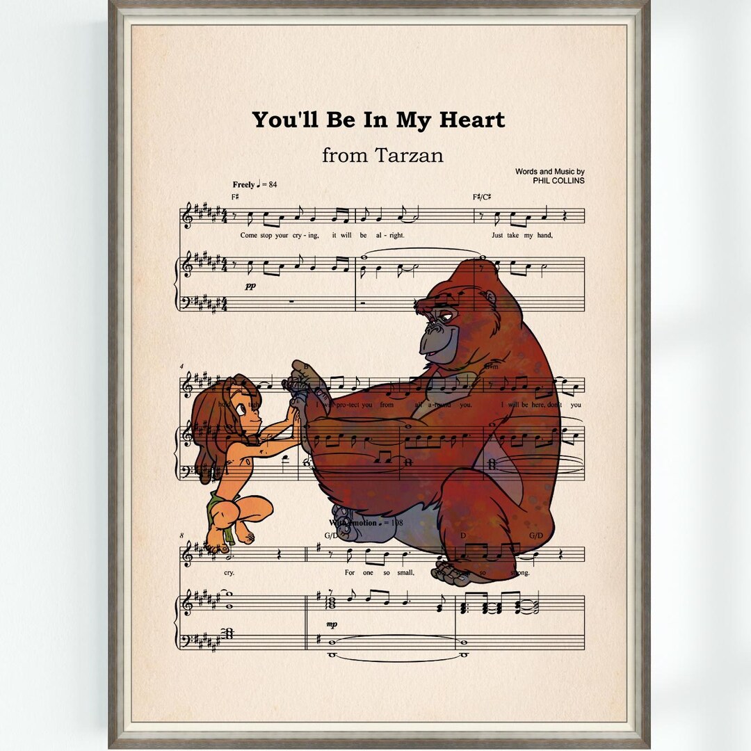 Tarzan and Kala Poster You'll Be in My Heart Music Sheet Musical Art ...