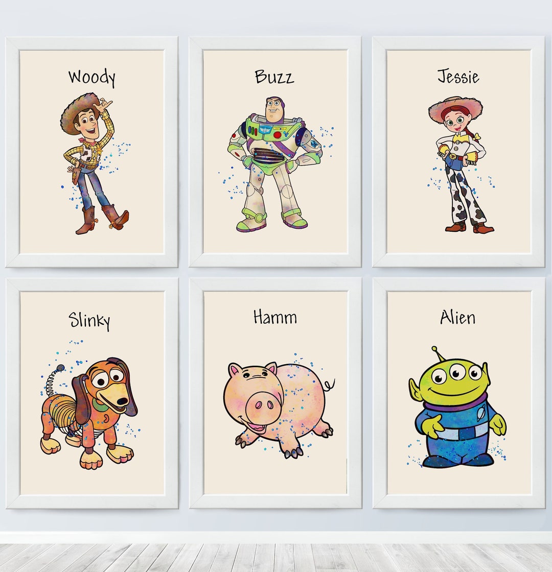Toy Story Set of 6 Color Poster Woody Buzz and Friends Nursery Print ...