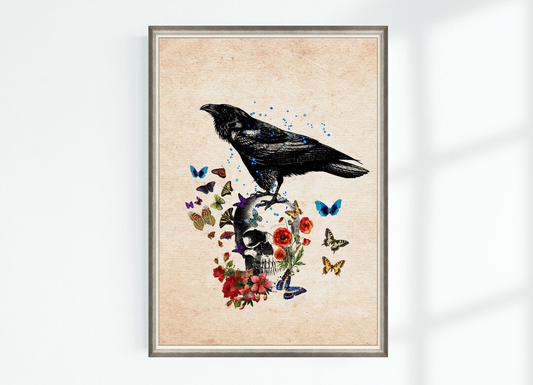Human Scull and Raven Flower Anatomy Poster Butterfly Print Medical ...