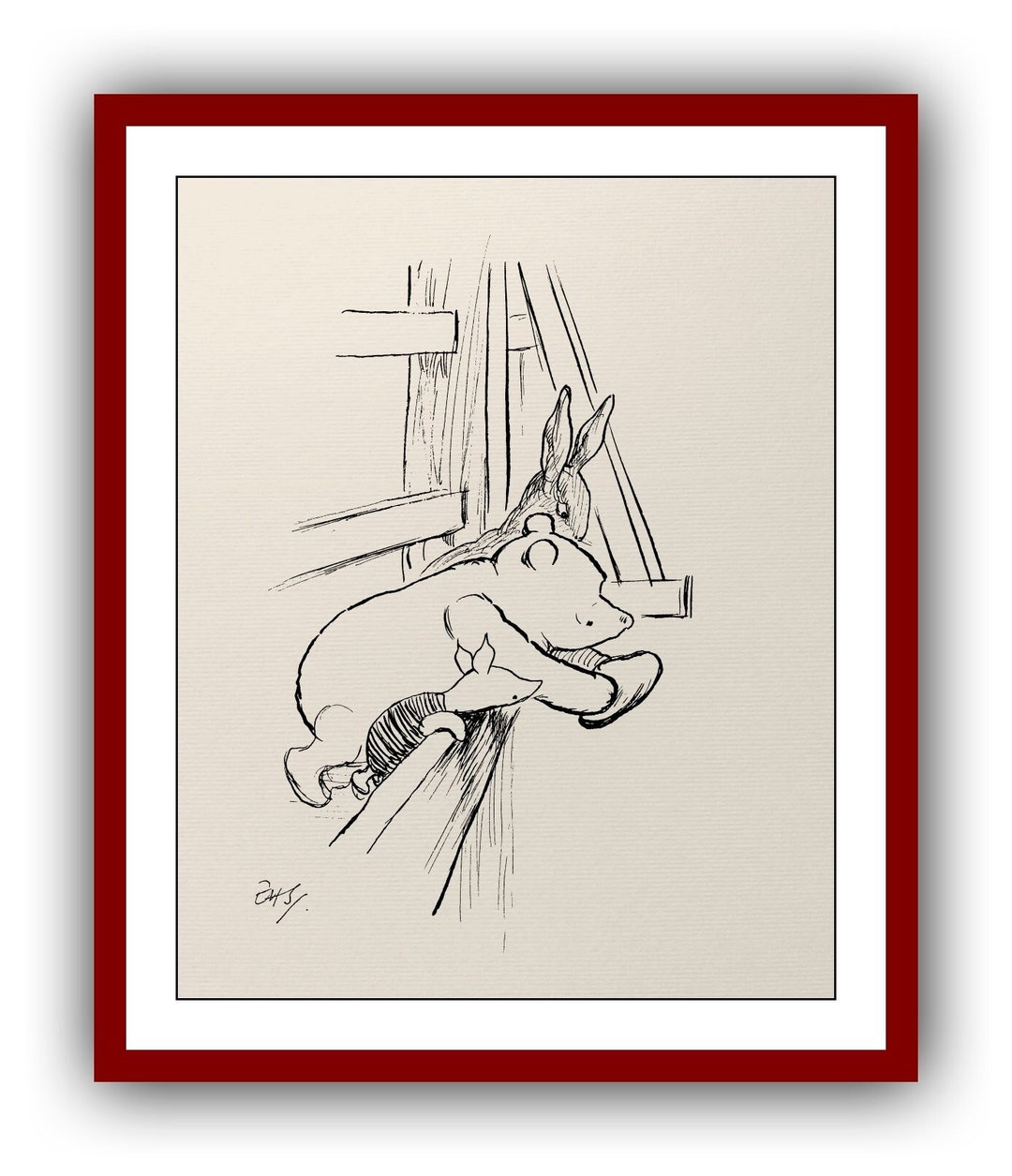 Winnie the Pooh Piglet and Rabbit on the Bridge Poster Winnie the Pooh ...