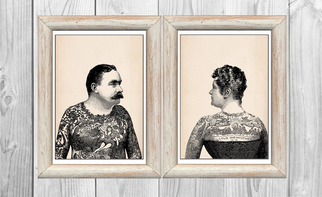 Frank De Burgh Tattooed Man 1897 Emma De Burgh Tattooed Woman Set of 2 Circus Artist Poster ...