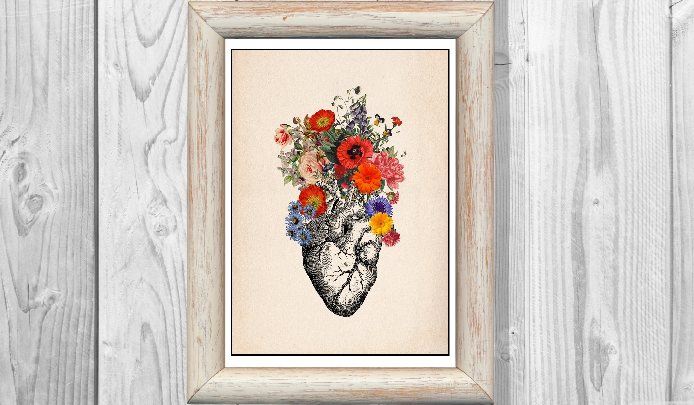 Human Heart and Flower Anatomy Poster Heart Flower Print | Etsy