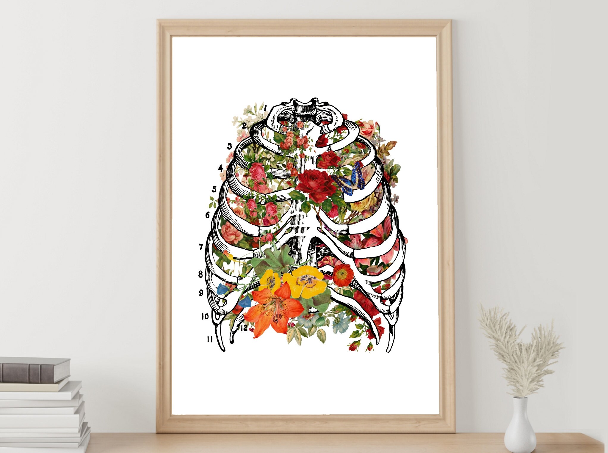 Rib Cage Flowers Anatomy Poster Butterfly Print Medical - Etsy