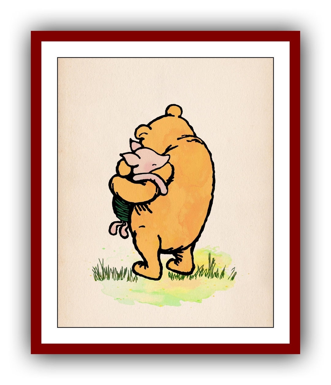 Winnie the Pooh Hugs Piglet Winnie the Pooh Poster Color Vintage ...