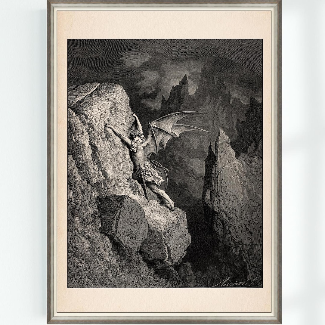 Fallen Angel Lucifer Paradise Lost Print Gustave Dore Engraving Classic ...
