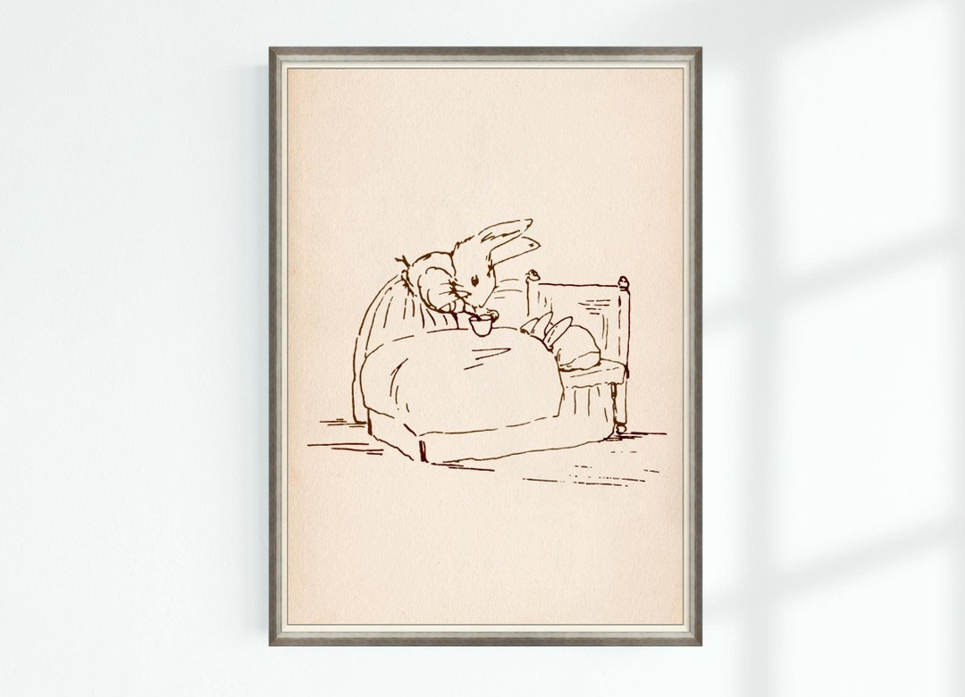 Peter Rabbit and Mom Beatrix Potter Vintage Pencil Sketch Poster Art ...