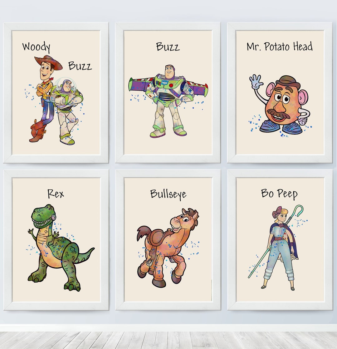 Toy Story Set of 6 Color Poster Woody Buzz Rex.... Nursery Print Baby ...