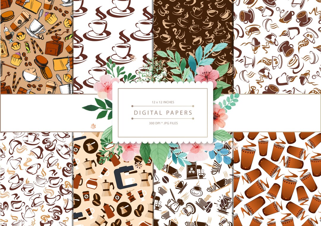 DIGITAL PAPERS Coffee Patterns | Graphic Resources Printable, Scrapbook ...