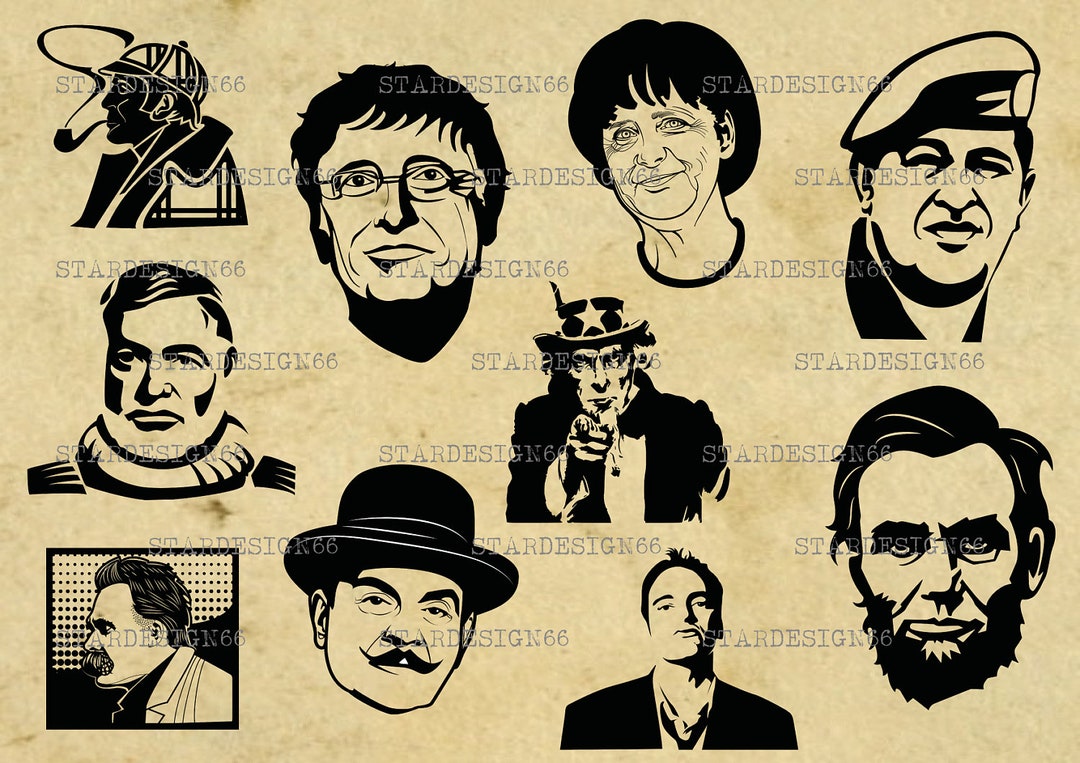 Digitale SVG PNG JPG Celebrità, Sherlock Holmes, Zio Sam, Nietzsche ...