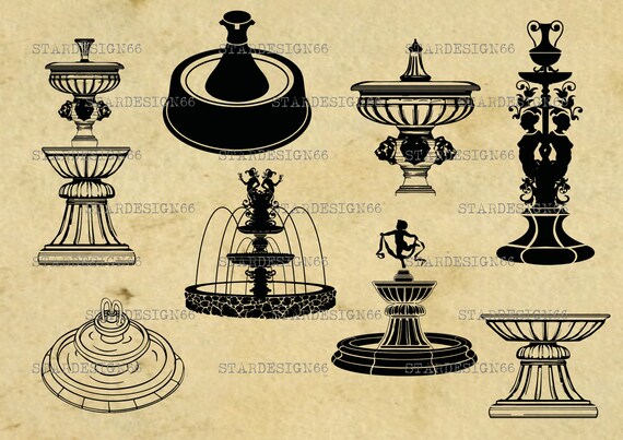 Digital SVG PNG JPG Fountains vector silhouette clipart | Etsy