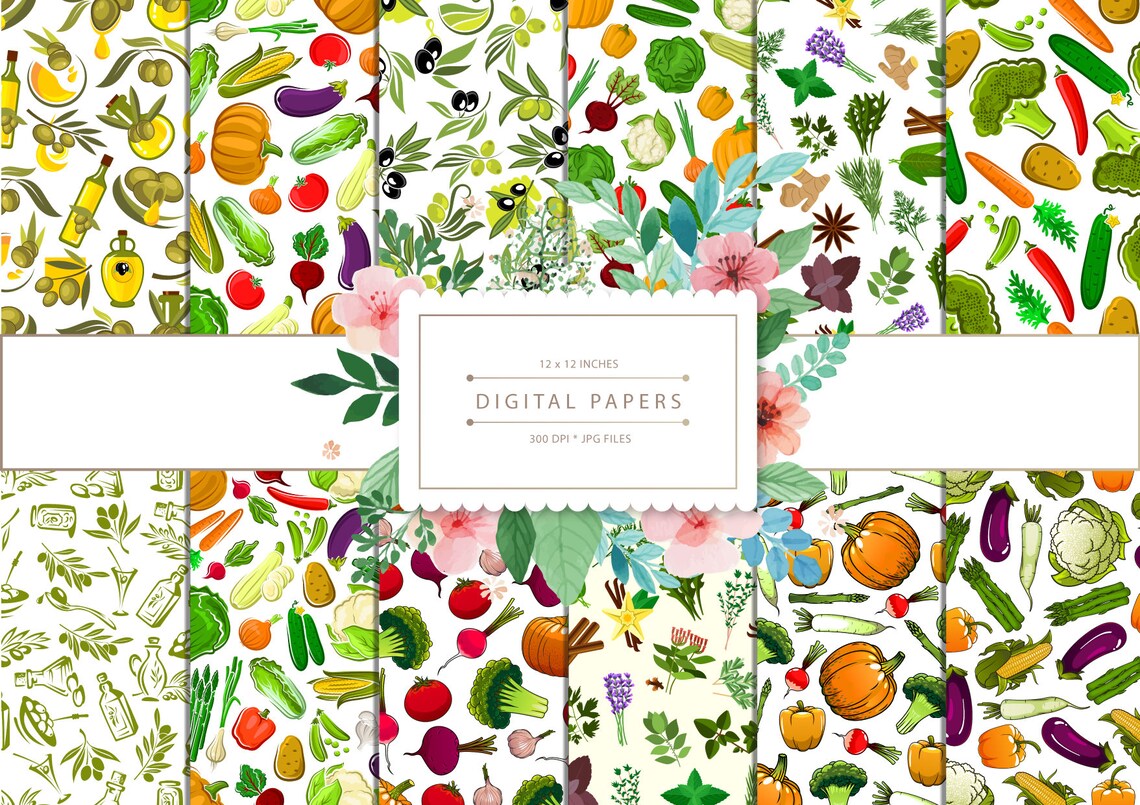 DIGITAL PAPERS Veggies Graphic Resources Printable - Etsy
