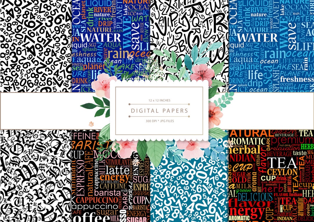 DIGITAL PAPERS Fonts and Numbers | Graphic Resources Printable ...