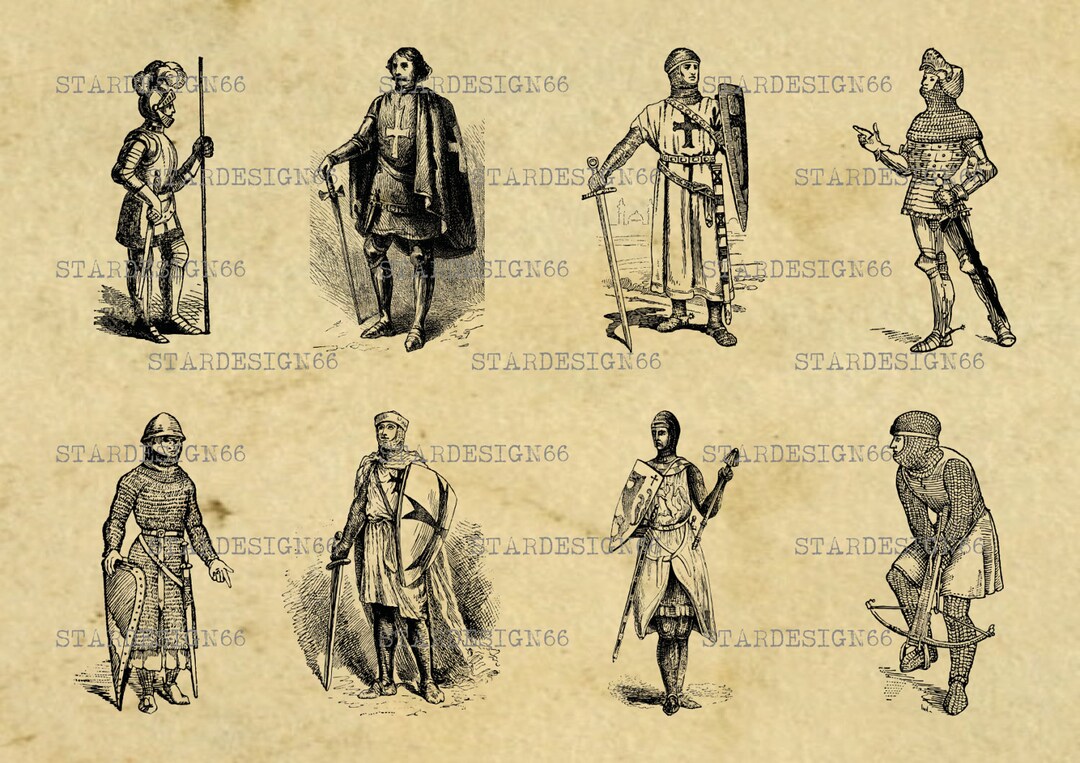 Digitale SVG PNG JPG Cavalieri Medievali, Guerriero, Spada, Scudo, Elmo, Templare, Sagoma ...