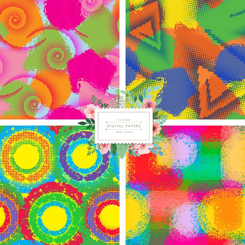 DIGITAL PAPERS Colorful Seamless Patterns Graphic Resources - Etsy