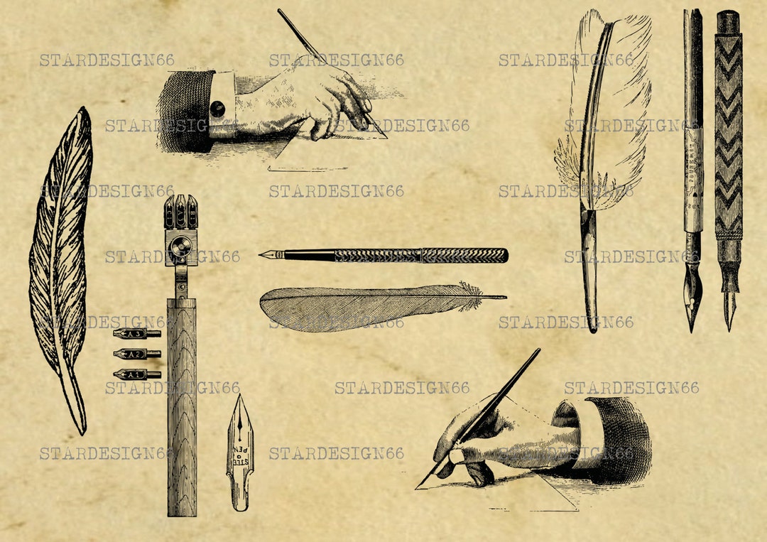 Digital SVG PNG JPG Old Style Pens, Writing, Quill, Feather, Ink, Nib ...