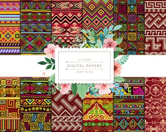 Ethnic Digital Paper Exotic Paper Pack Geometric Triangles - Etsy
