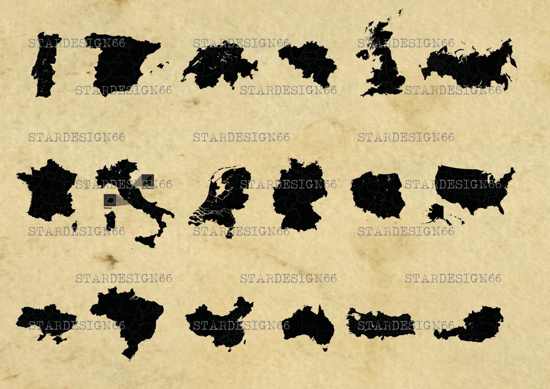 Digital SVG PNG JPG World Countries, Maps, Borders, Vector, Clipart ...