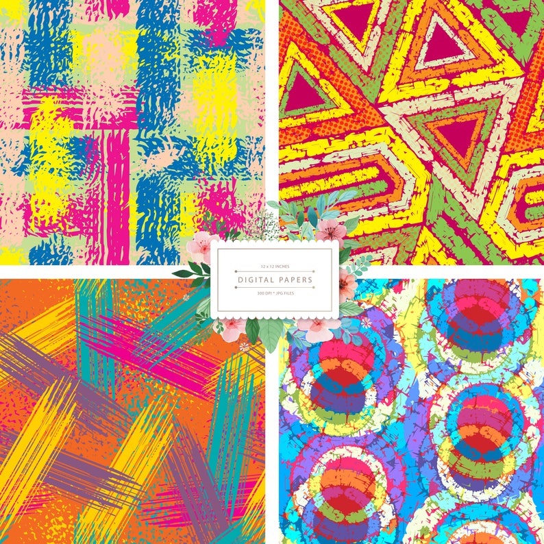 DIGITAL PAPERS Colorful Seamless Patterns Graphic Resources - Etsy