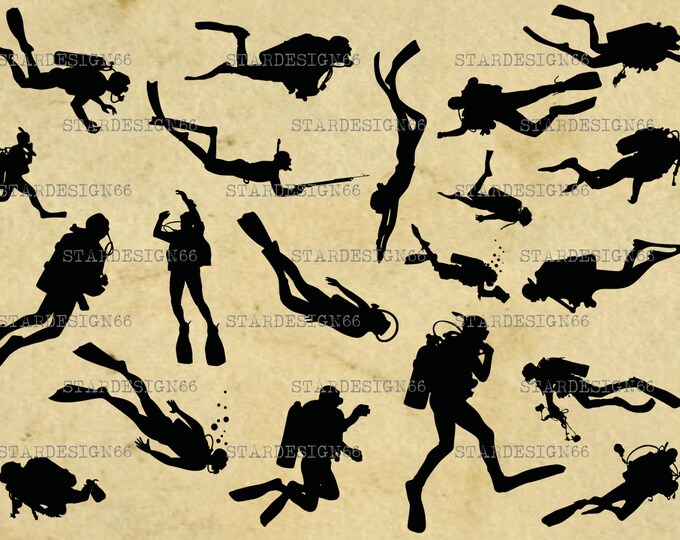 Digitale SVG PNG JPG Immersioni Subacquee, Subacquei, Sport, Vettore ...