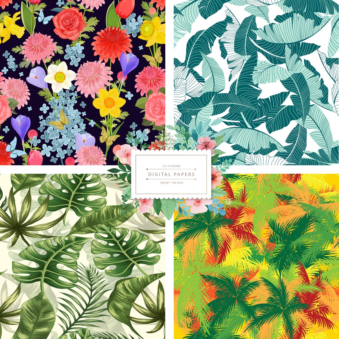DIGITAL PAPERS Tropical Seamless Patterns Graphic Resources - Etsy