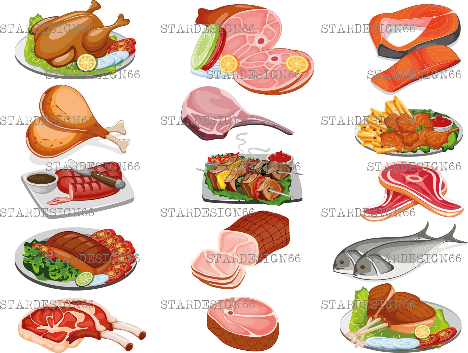 Digital EPS PNG JPG Appetizing Food Mix Vector Clipart - Etsy