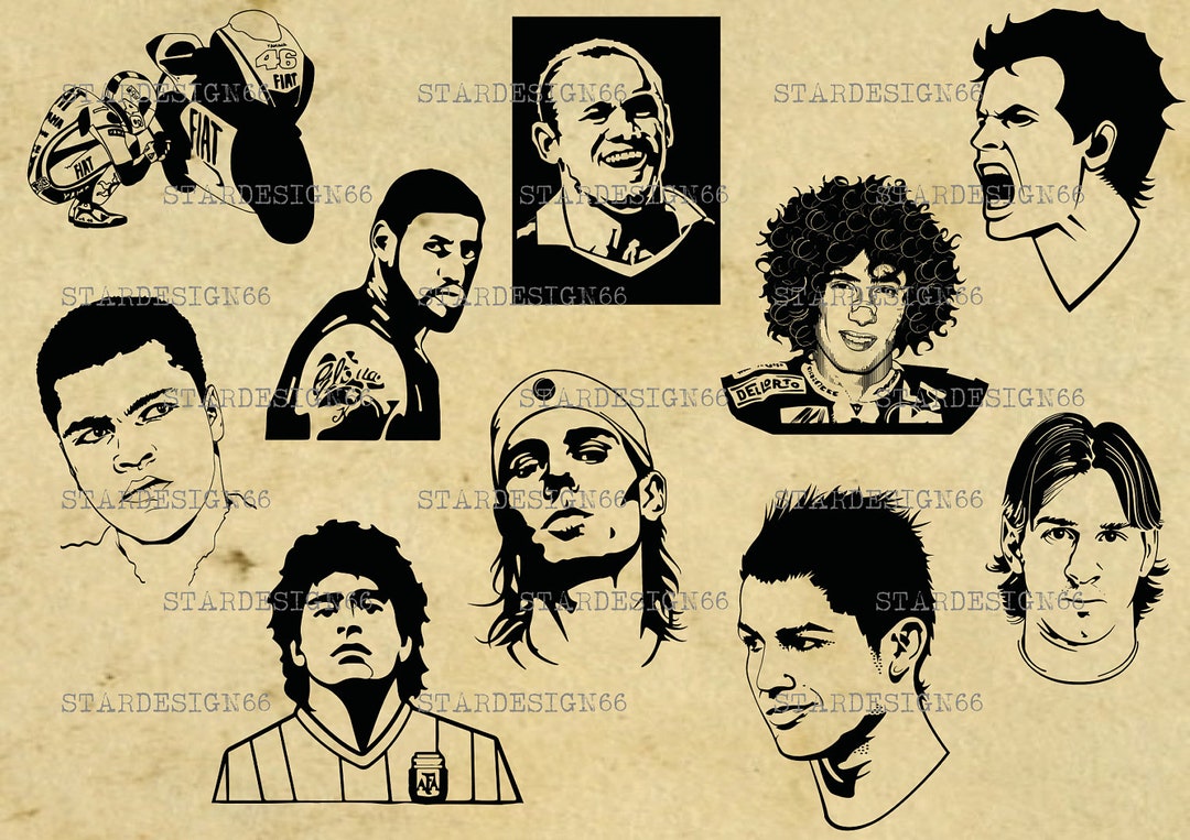 Digitale SVG PNG JPG Celebrità, Valentino Rossi, Nadal, Maradona, Messi ...