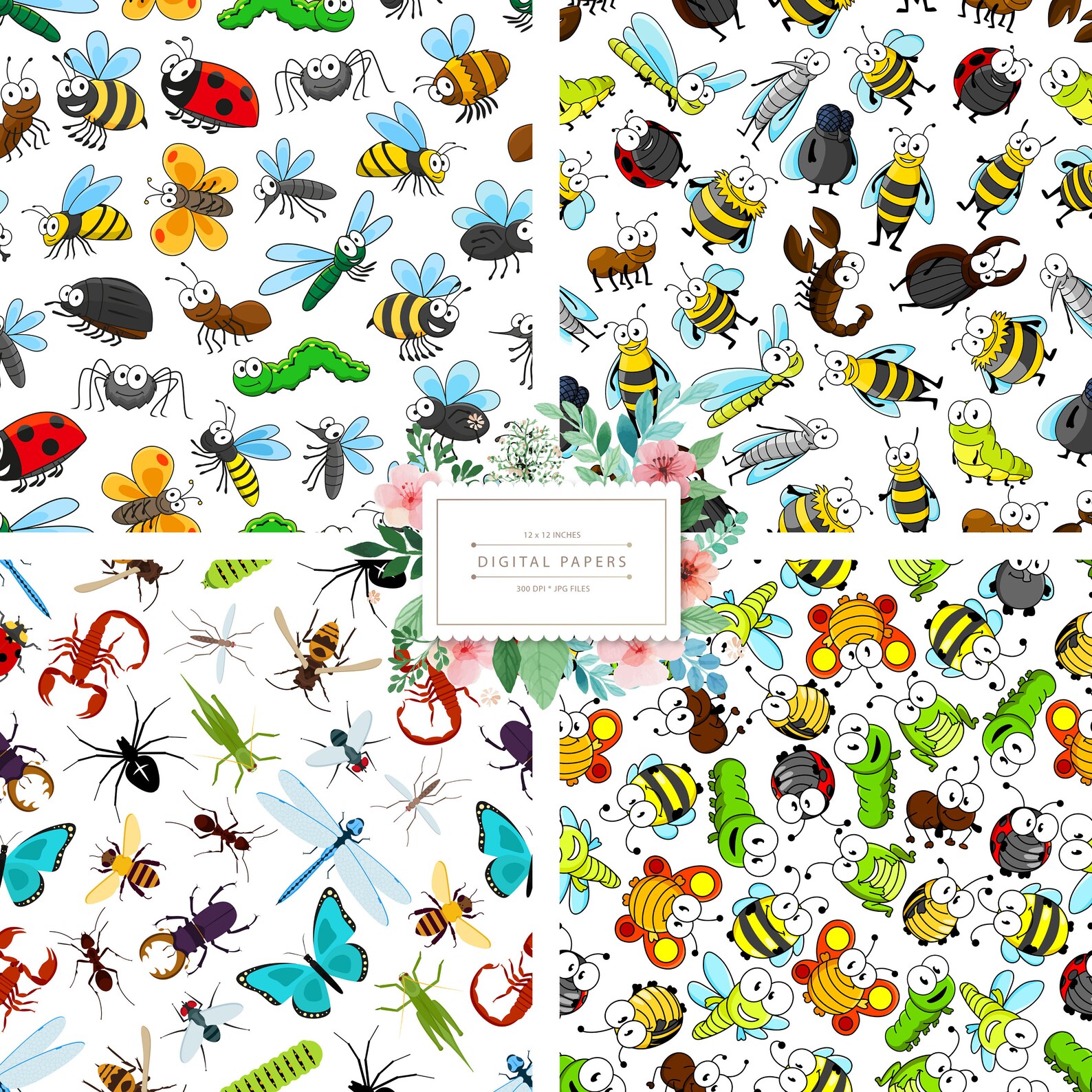 DIGITAL PAPERS Insects Graphic Resources Printable - Etsy