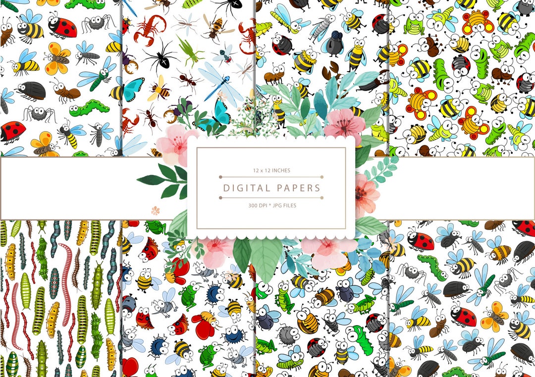 DIGITAL PAPERS Insects Graphic Resources Printable, Scrapbook Papers ...