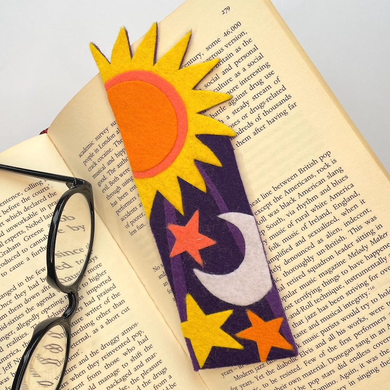 Felt Bookmark - Handmade Reader Gift - Contemporary Sun and Moon Design ...