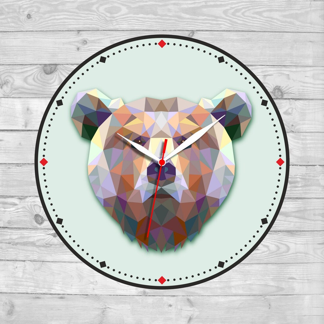 Clock Bear Clock Bear Head Wooden Clock HDF Clock HDF Bear Gift for ...