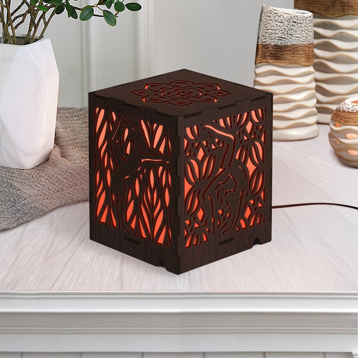 Yoga Style Night Lights Wooden LED Lamp Mandala Night Light Yoga ...