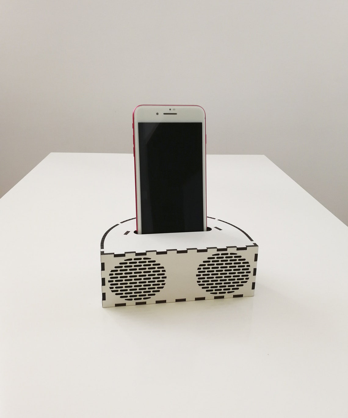 White Music Speaker Phone Wood Holder Sound Amplifier Wooden - Etsy