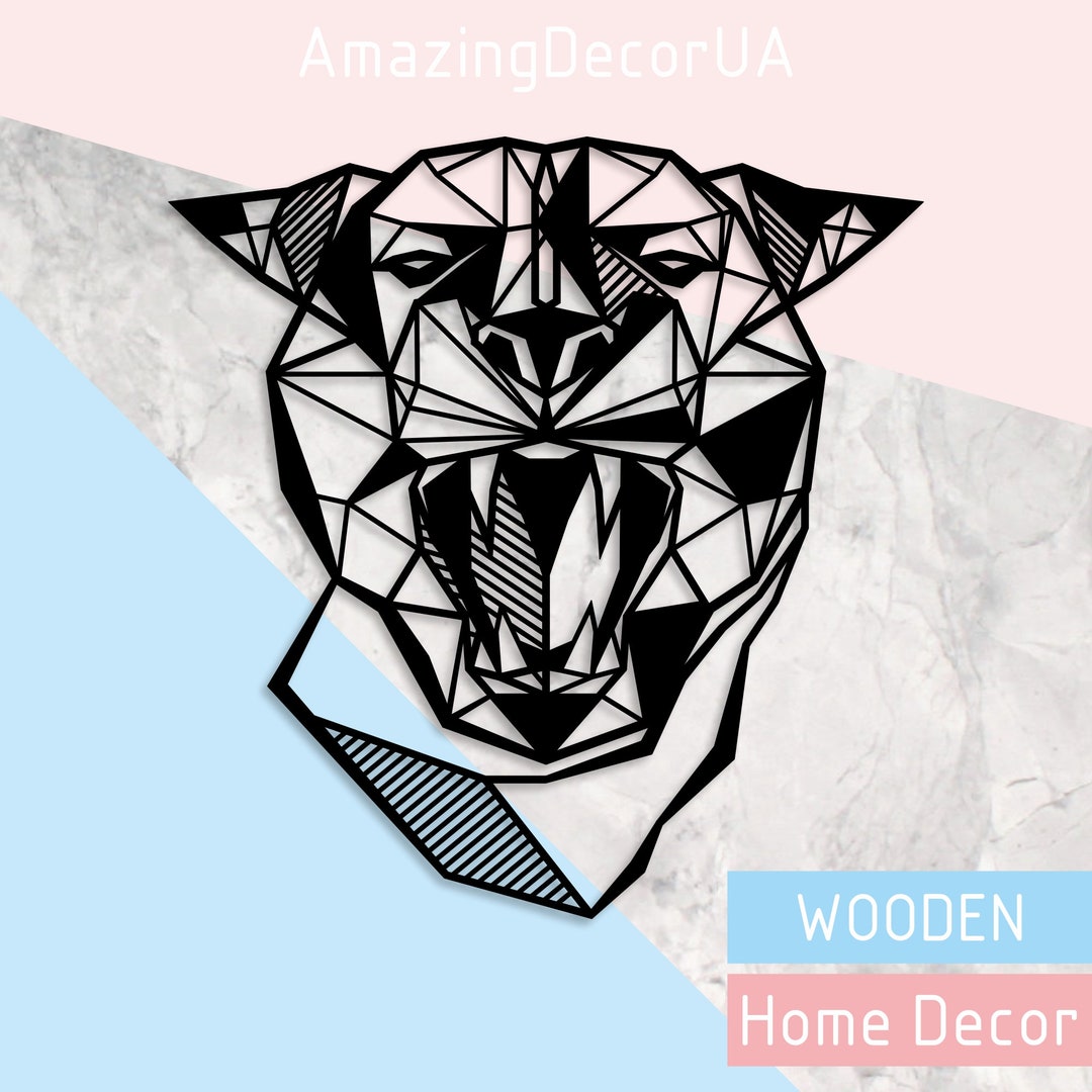 Puma Head Geometric Puma Minimalist Art Office Wall Decor Angry Puma ...