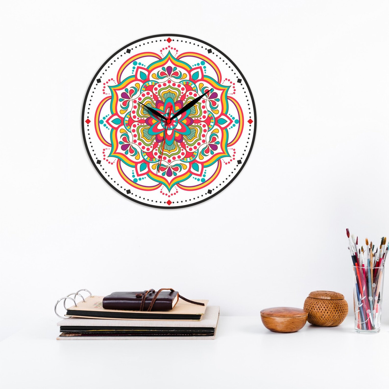 Wood Clocks Mandala Clock Colorful Mandala Mandala Wall Clock - Etsy