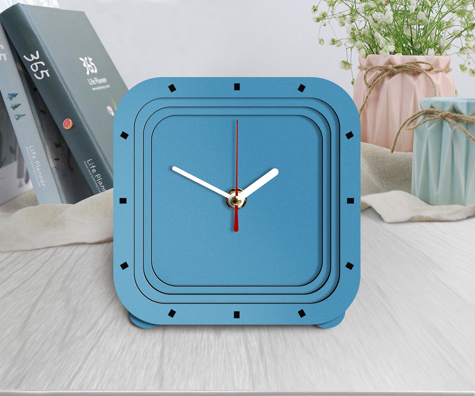 Square Clock Light Blue Clocks Table Clock Gifts for Him Pride Home ...
