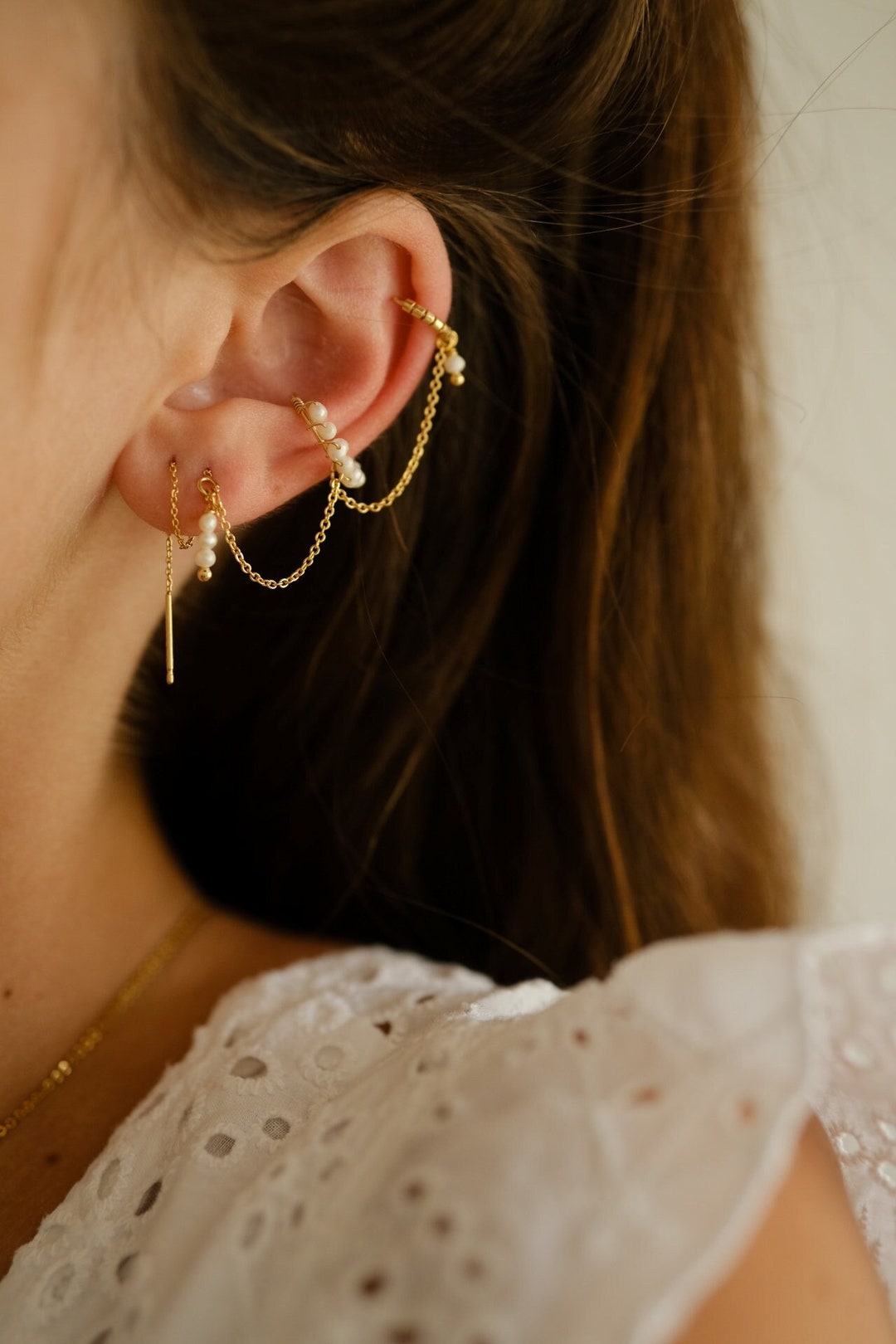 Monoboucle "poetry" - Freshwater Pearl - Gold Plated - Fake Piercing ...