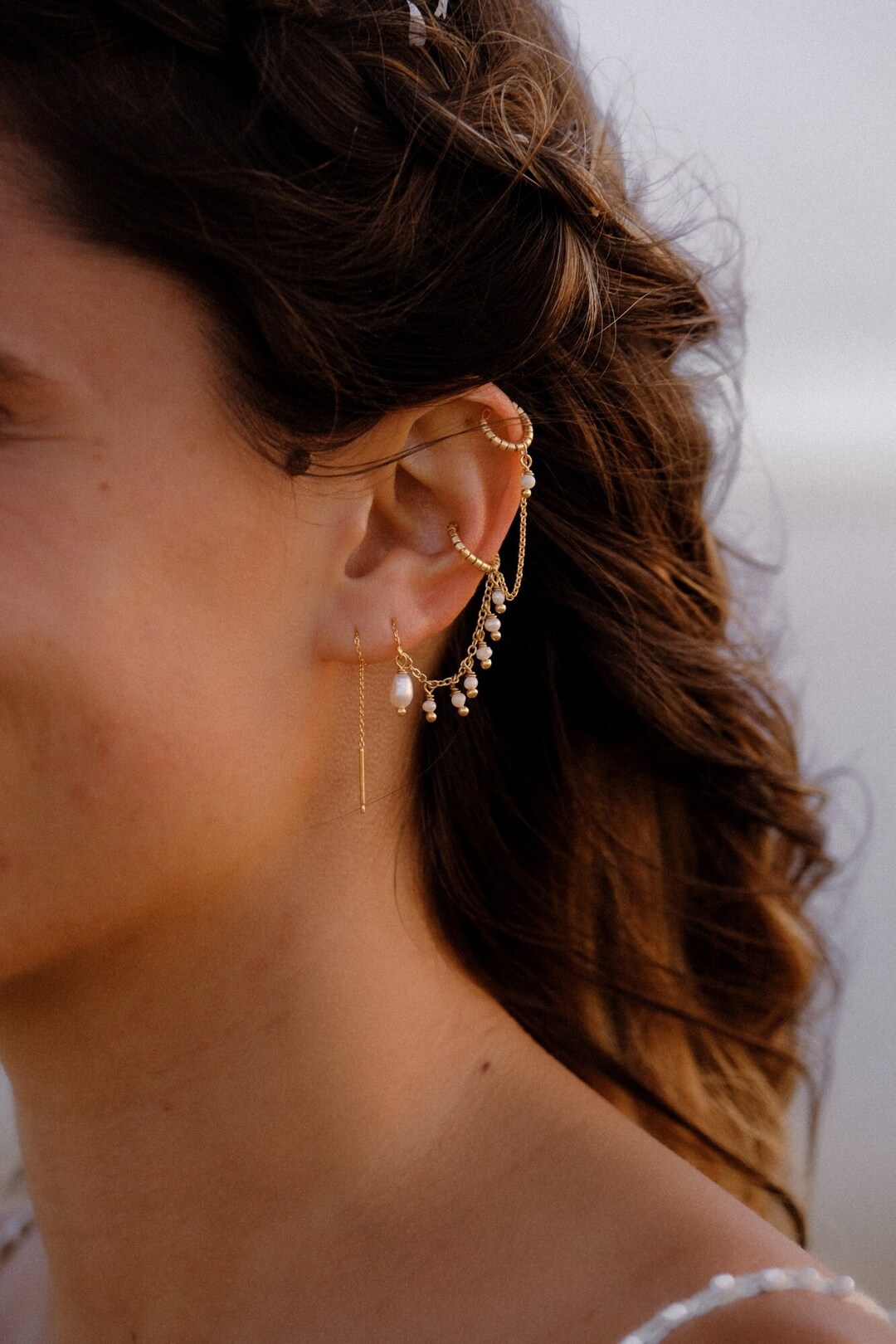 Monoboucle alchemy Perle D'eau Douce Doré - Etsy