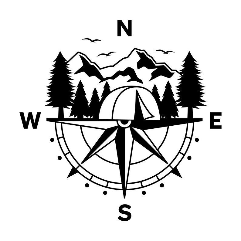 HALF COMPASS DECAL Camping Sticker Camper Van & Mountains - Etsy