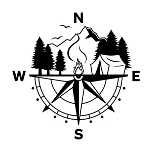HALF COMPASS DECAL Camping Sticker, Camper Van & Mountains Decal ...