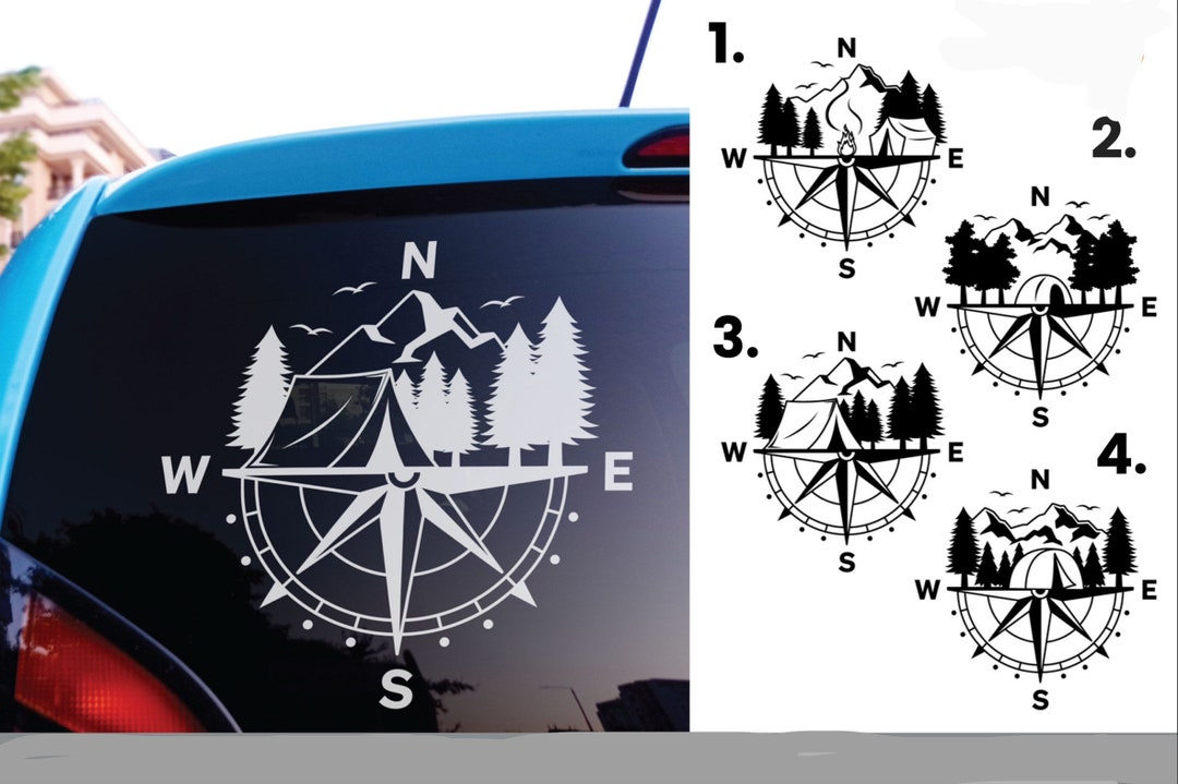 HALF COMPASS DECAL Camping Sticker, Camper Van & Mountains Decal ...