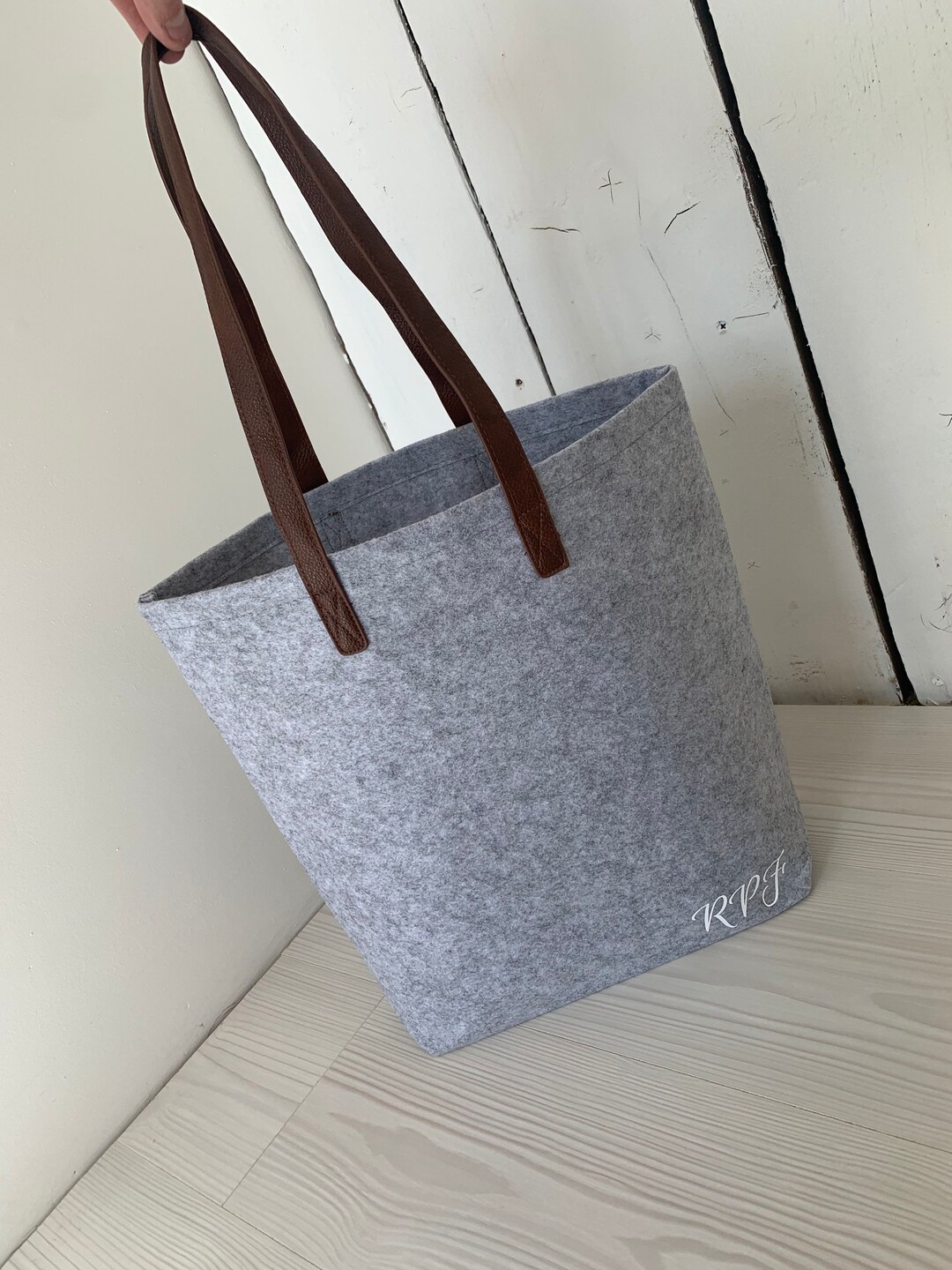 LEATHER FELT TOTE Premium Felt Tote Bag Bag Personalised - Etsy