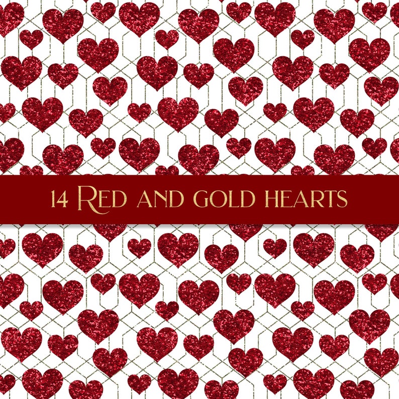 Red and Gold Hearts Digital Paper Seamless Pattern Red - Etsy