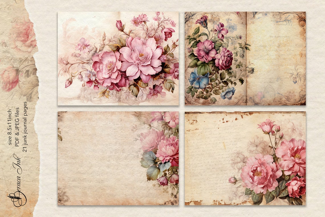 Vintage Floral Journal Pages, Printable Paper, Vintage Botanical ...