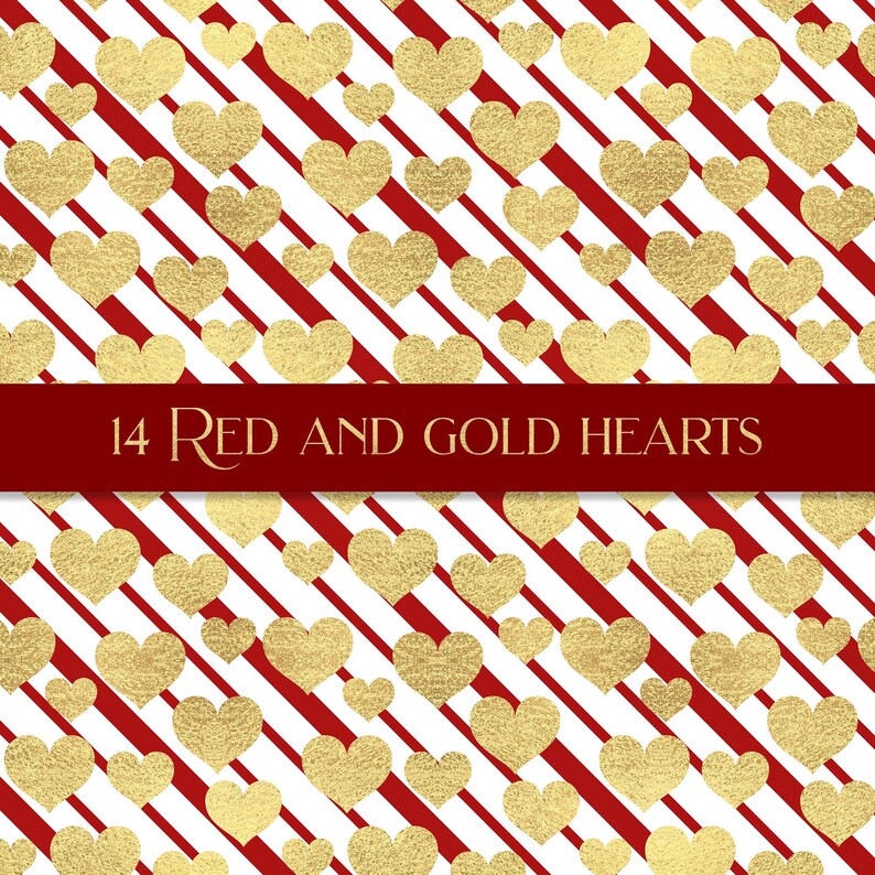 Red and Gold Hearts Digital Paper, Seamless Pattern, Red Hearts ...