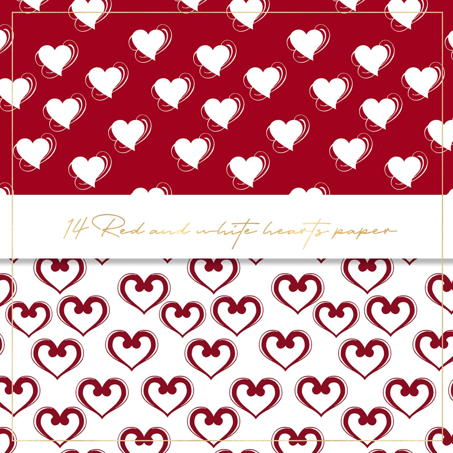 Red and White Hearts Digital Paper, Seamless Pattern, Valentine's Day ...