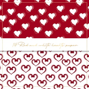 Red and White Hearts Digital Paper, Seamless Pattern, Valentine's Day ...
