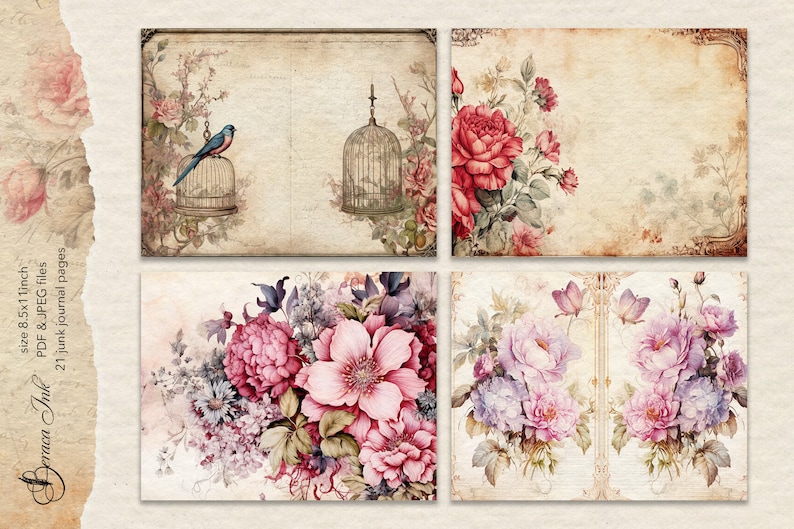 Vintage Floral Journal Pages, Printable Paper, Vintage Botanical ...