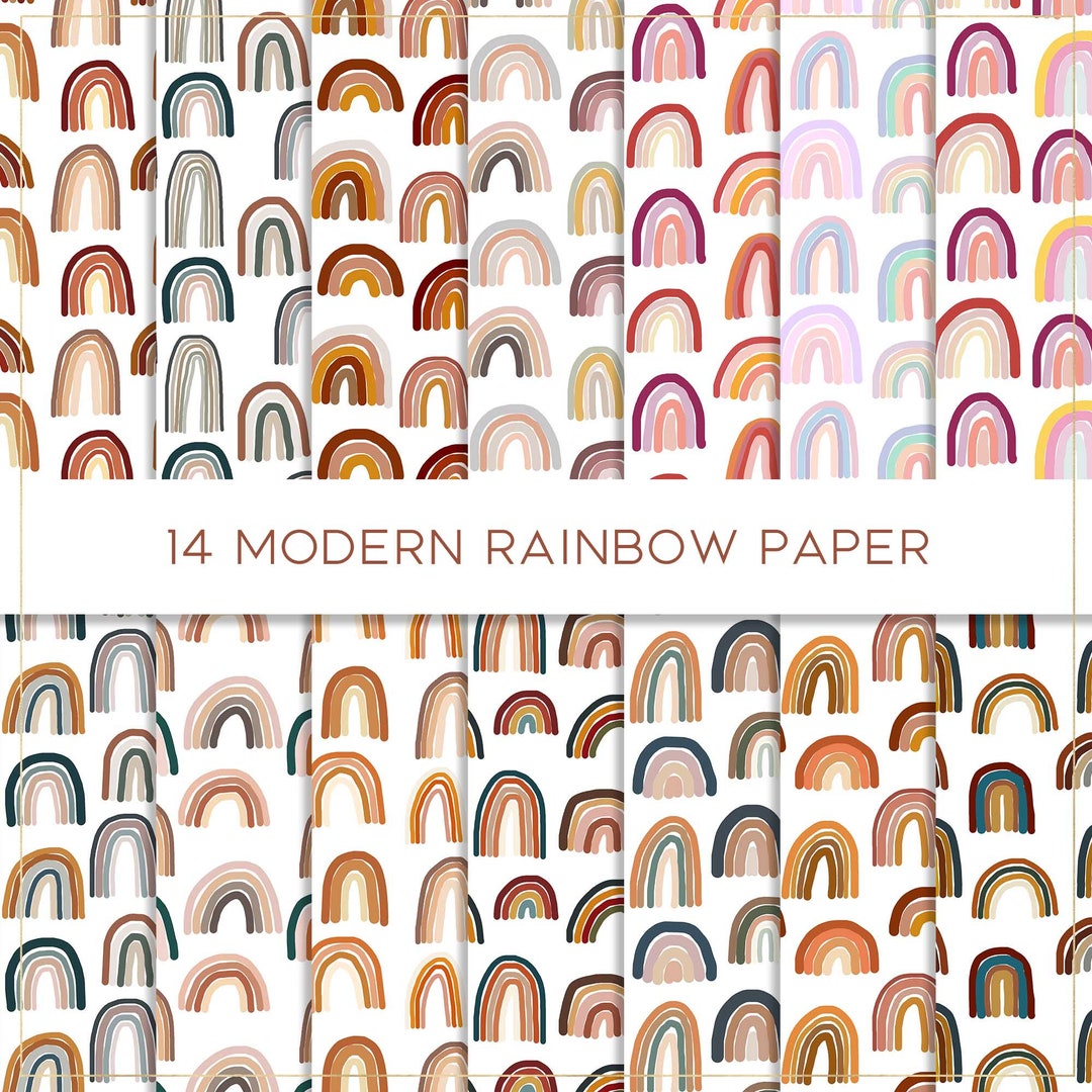 Modern Rainbow Digital Paper, Rainbow Seamless Pattern, Terracotta ...
