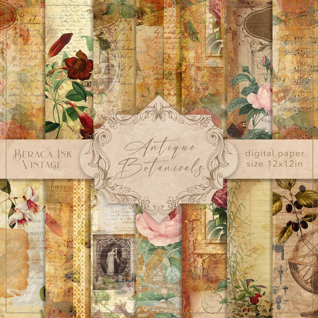 Antique Botanicals Digital Paper, Vintage Paper, Old Letter, Ephemera ...